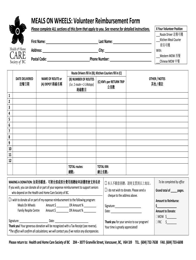Fillable Online Meals on Wheels Application FormFeed More Fax Email ...