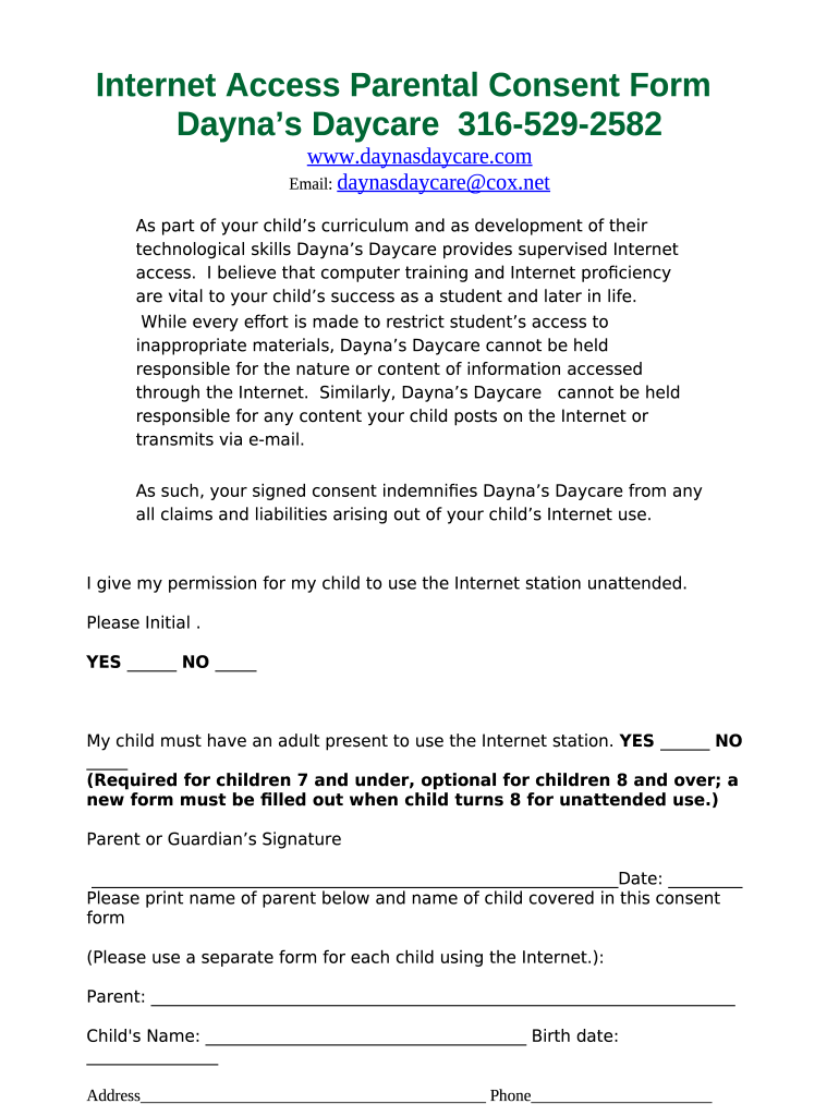Internet Access Parental Consent Doc Template | pdfFiller