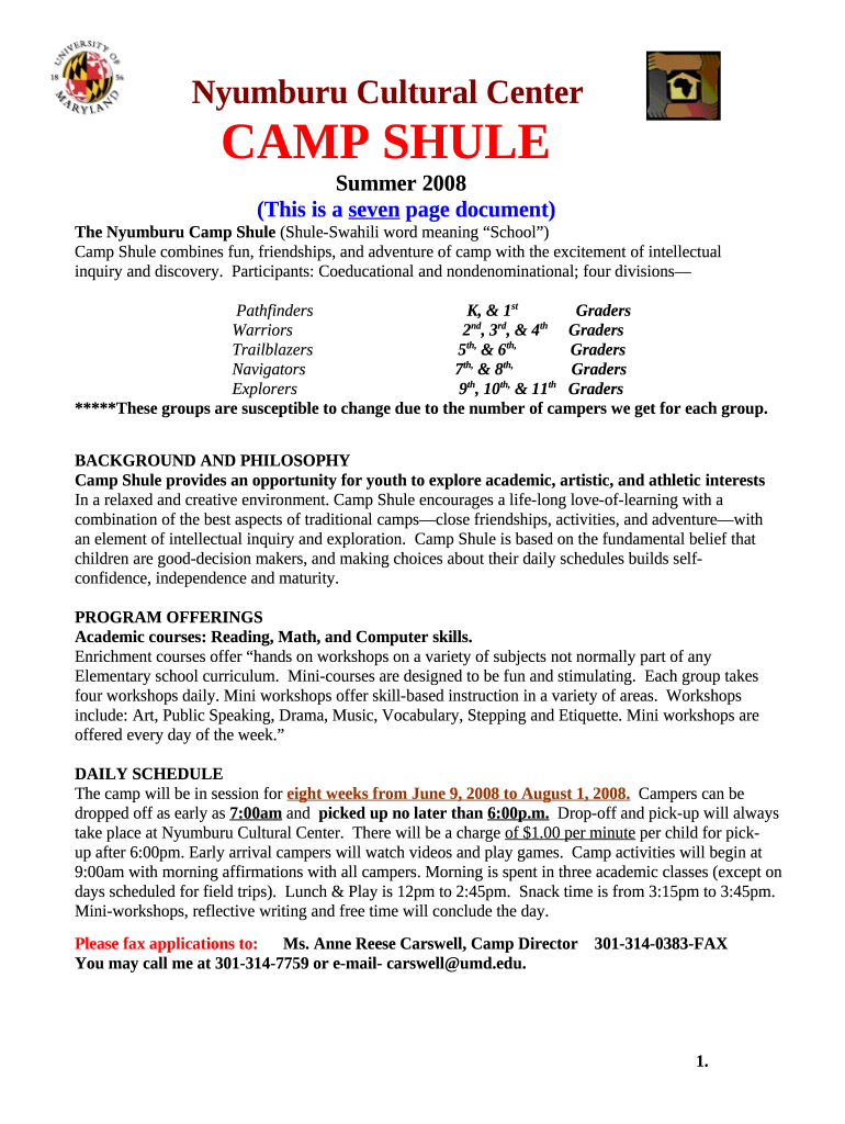 Camp Shule - Nyumburu Cultural Center - University of ... Doc Template ...