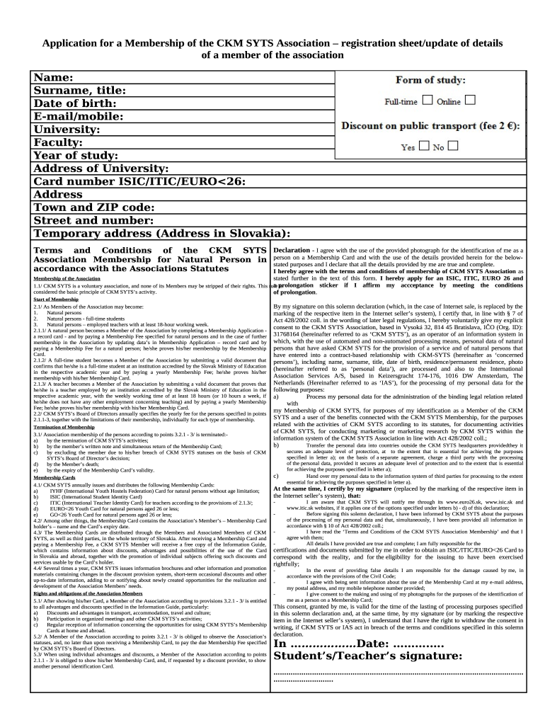 IADOS O VYDANIE A PROLONGCIU UNIVERZITNHOPREUKAZU TUDENTA (ISIC) Doc Template | pdfFiller