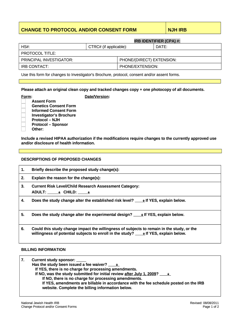 Change to Protocol and/or Consent Doc Template | pdfFiller