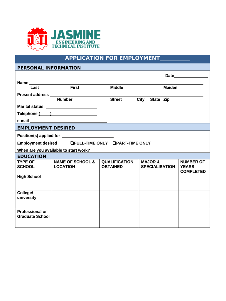 APPLICATION FOR EMPLOYMENT - Pinnacle Peak Recovery Doc Template ...