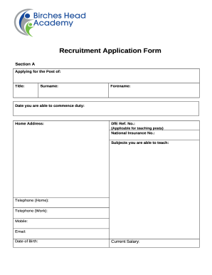 Applying for the Post of: Doc Template | pdfFiller