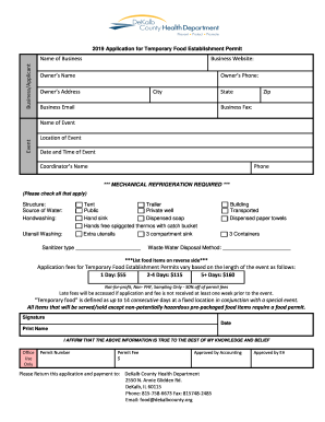 Fillable Online 2019 Application for Temporary Food Establishment ...