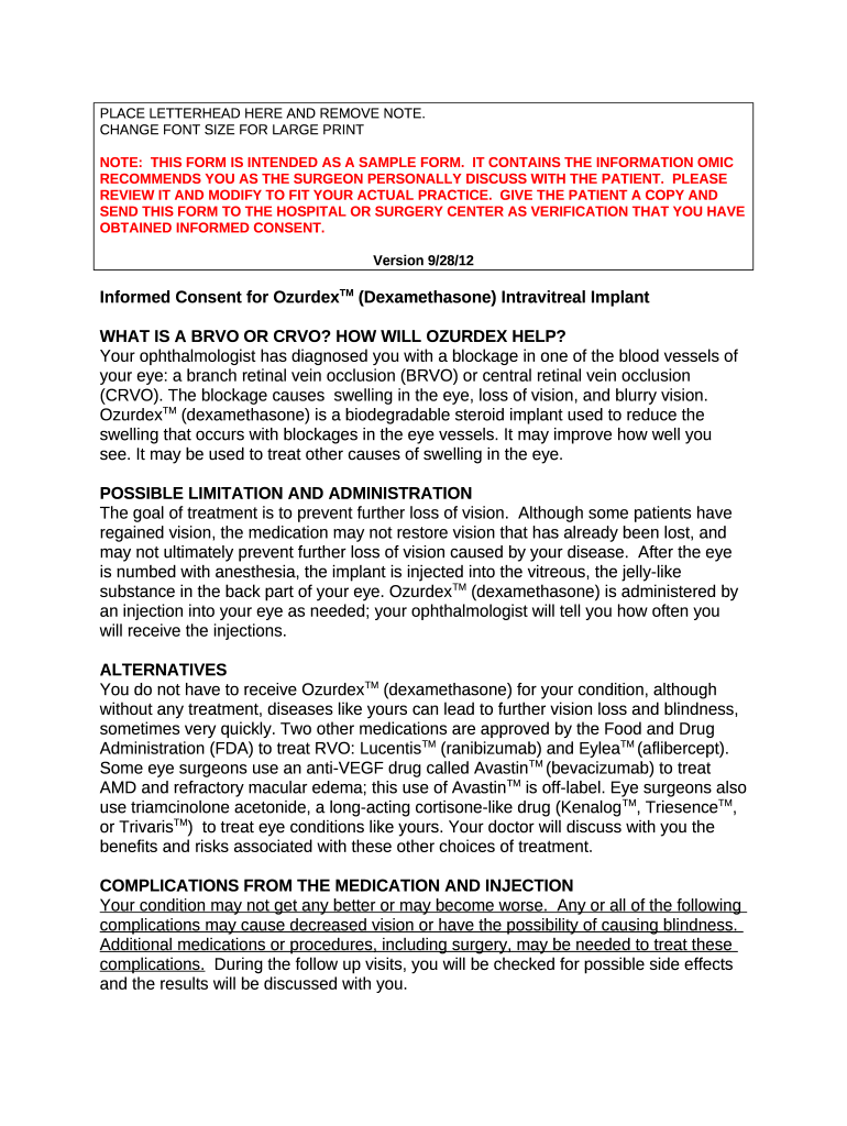 Ined Consent for Sub-tenon Injection ( Acetonide) Doc Template | pdfFiller