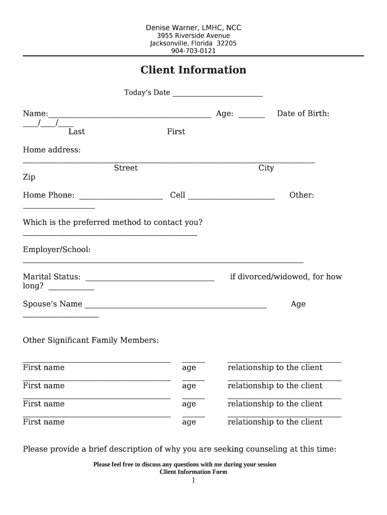 Child/Adolescent Client Intake Doc Template | pdfFiller