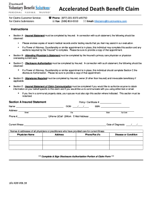 Fillable Online Accelerated Death Benefit Claim Fax Email Print - pdfFiller