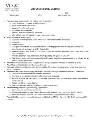 Patient Initials: MRN: Oral Chemo ID#: Doc Template | pdfFiller