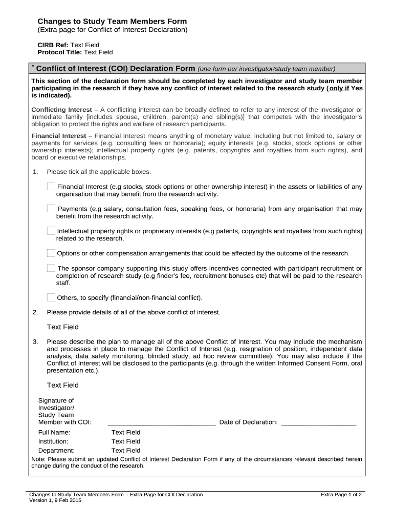 Extra Pages for COI Declaration Doc Template | pdfFiller