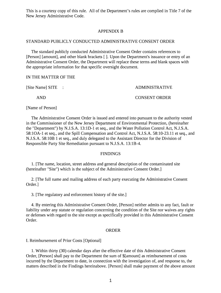 Appendix A: Standard Administrative Consent Order - N.J.A ... Doc ...