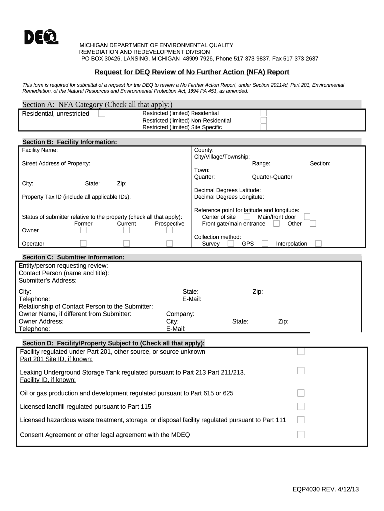 Request for DEQ Review of No Further Action (NFA) Report Doc Template ...