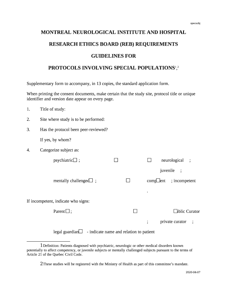 RESEARCH ETHICS BOARD (REB) REQUIREMENTS Doc Template | pdfFiller