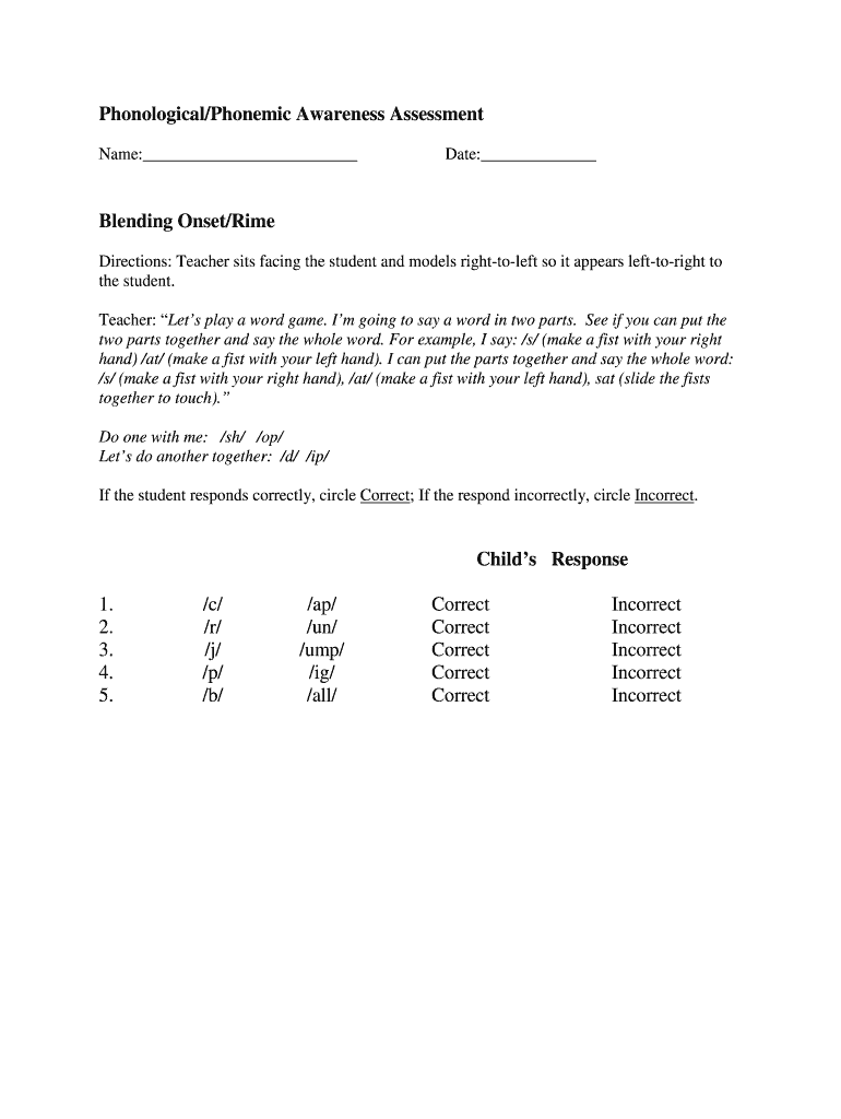 Fillable Online Phonological/Phonemic Awareness Assessment Blending ...