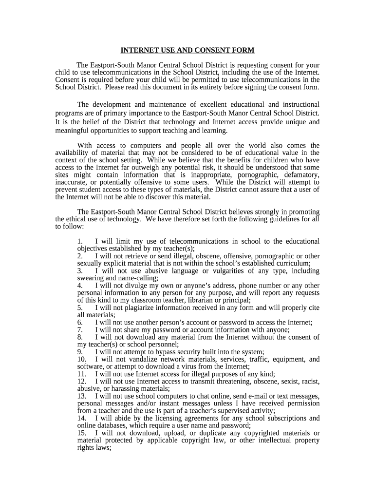 INTERNET USE AND CONSENT Doc Template | pdfFiller