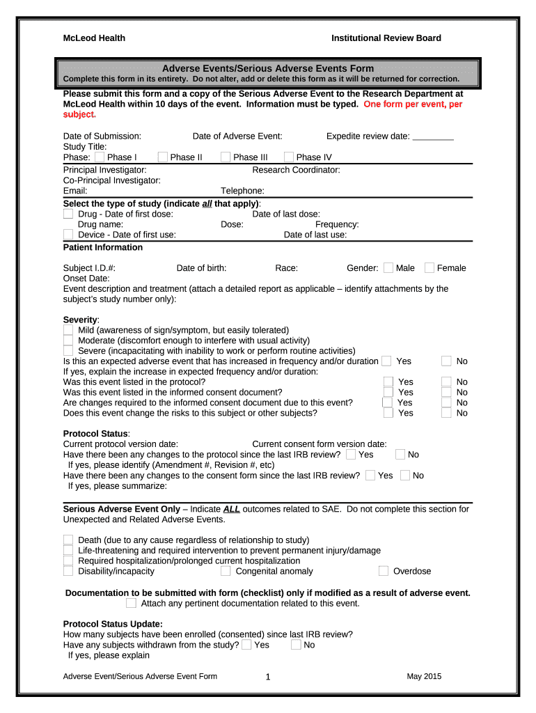 Adverse Events/Serious Adverse Events Doc Template | pdfFiller