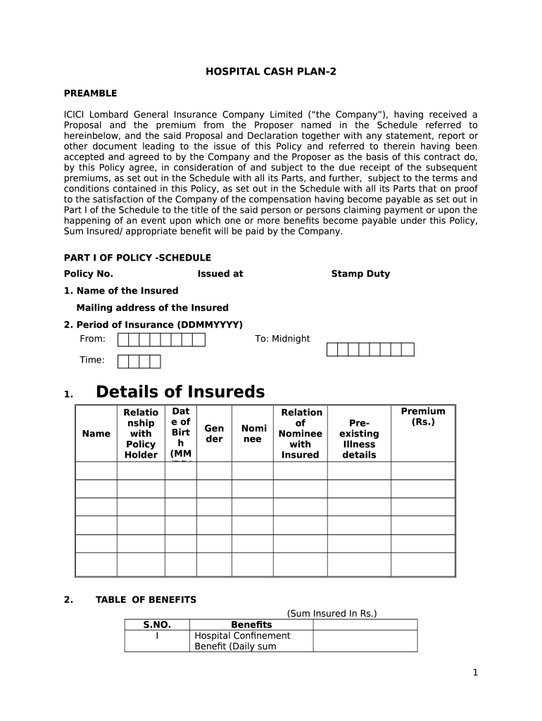 HOSPITAL DAILY CASH INSURANCE POLICY Proposal and declaration ... Doc ...