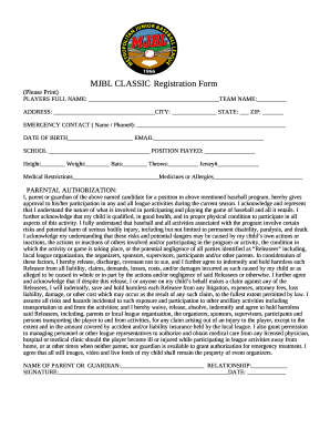 MJBL CLASSIC Registration Doc Template | pdfFiller