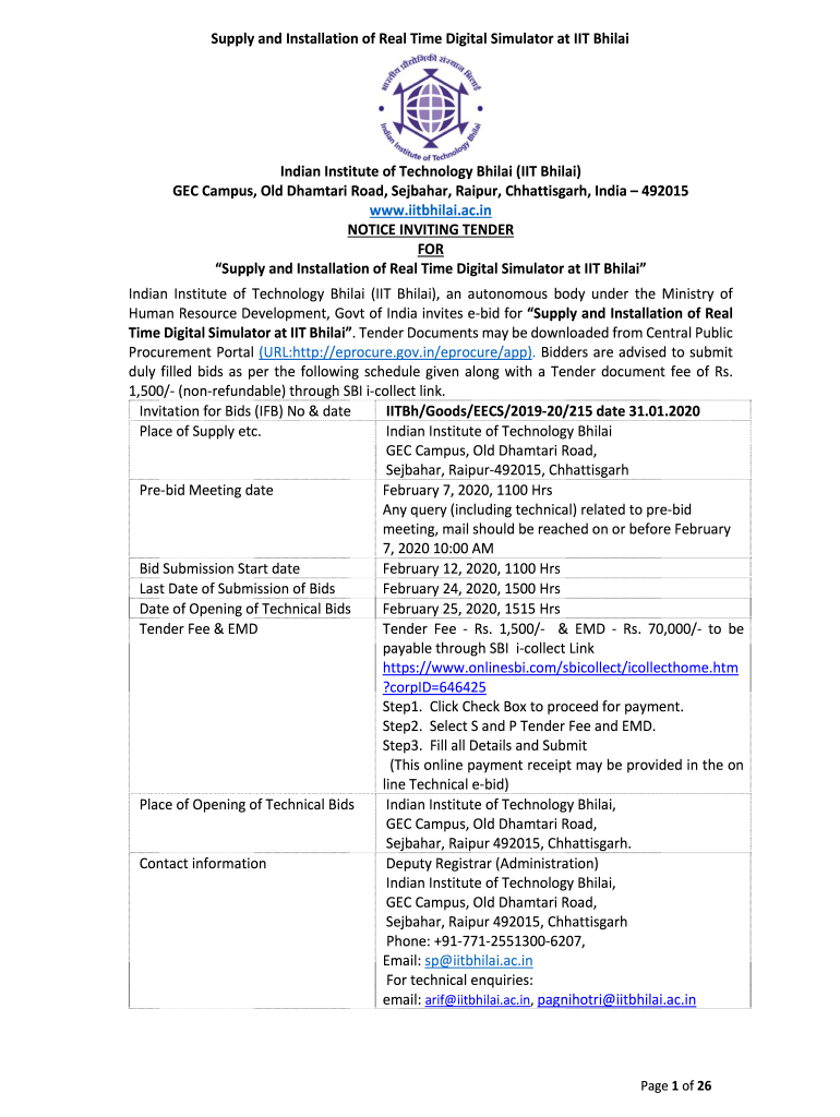 Fillable Online Supply & Installation of Hostel Furniture at IIT Bhilai ...