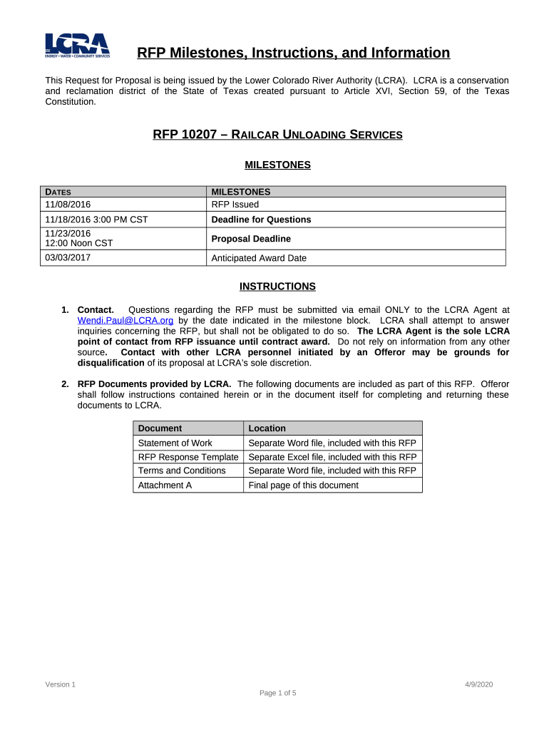 RFP 10207 - Railcar Unloading Services Doc Template | pdfFiller