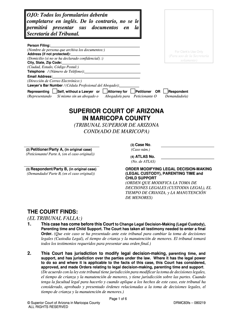 Fillable Online PETICIN PARA MODIFICAR TOMA DE DECISIONES LEGAL (CUSTODIA), TIEMPO DE CRIANZA Y ...