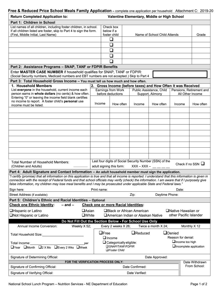 Fillable Online 2019-2020 Household Apply online at:Application for ...