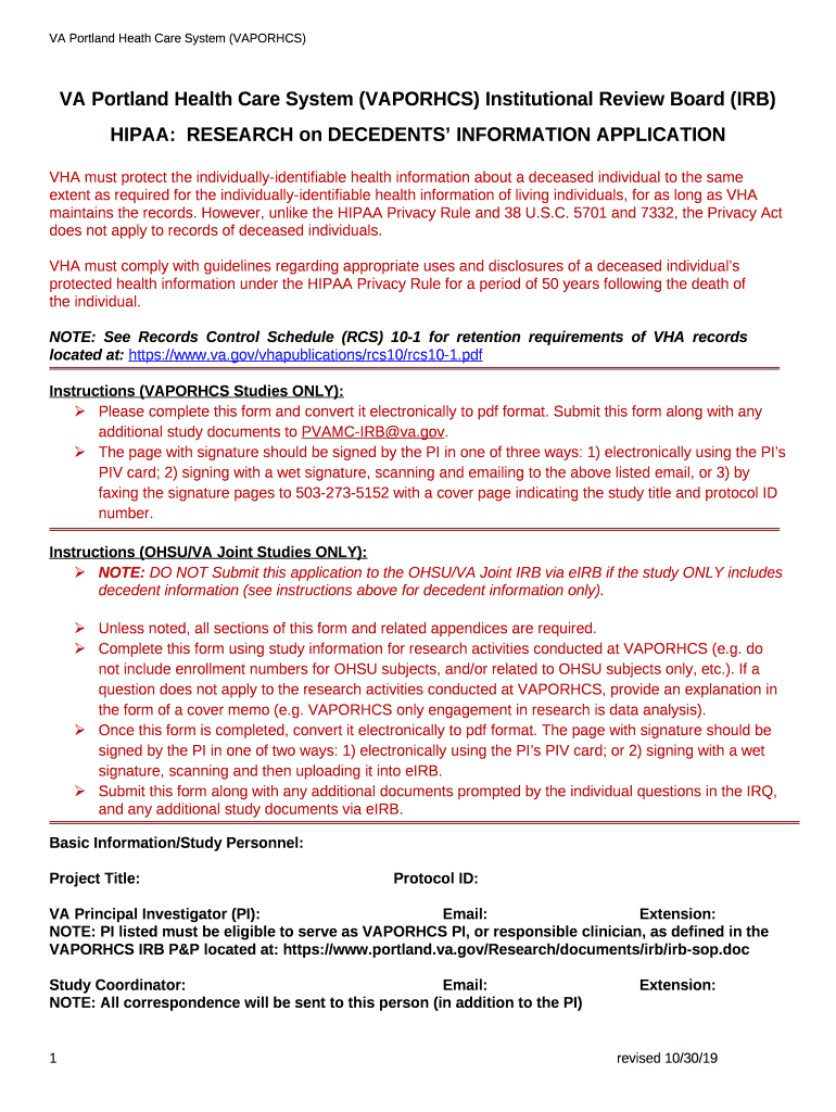 Decedents Ination Application (Portland VA Medical Center). Application ...