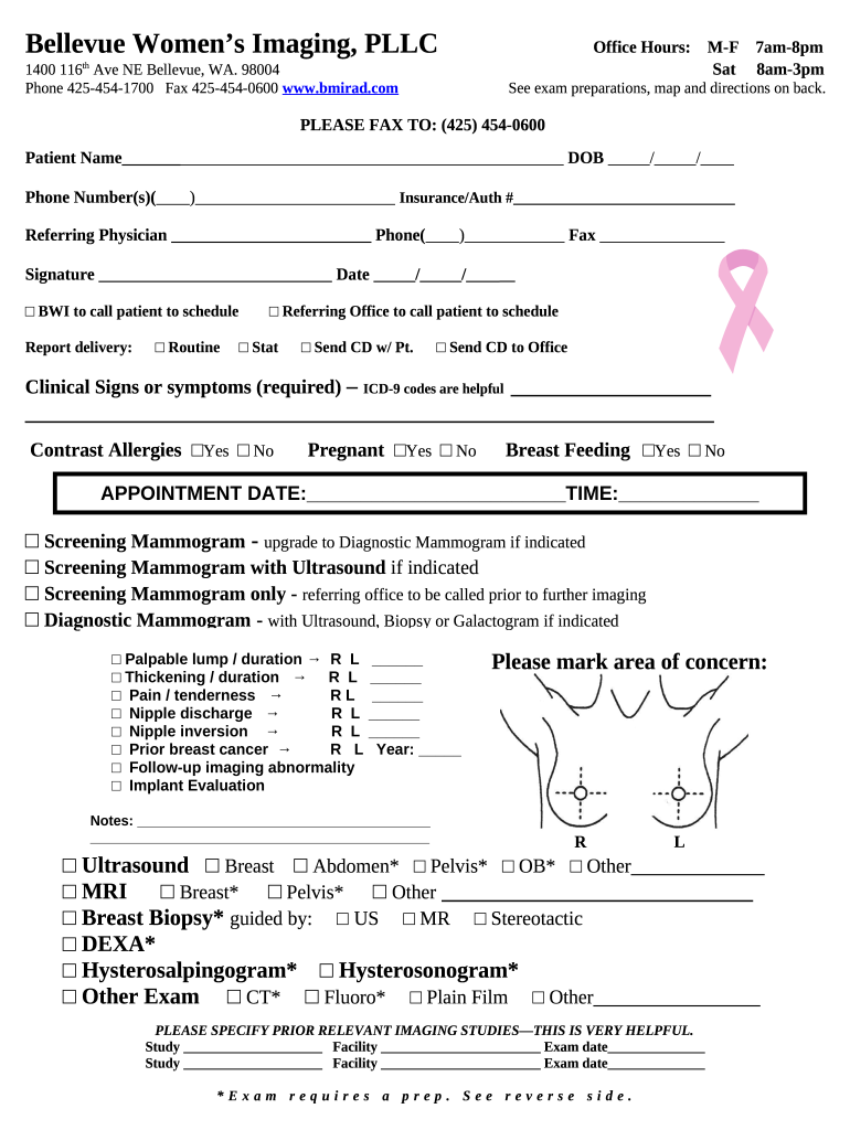 Bellevue Womens Imaging Referral Doc Template | pdfFiller