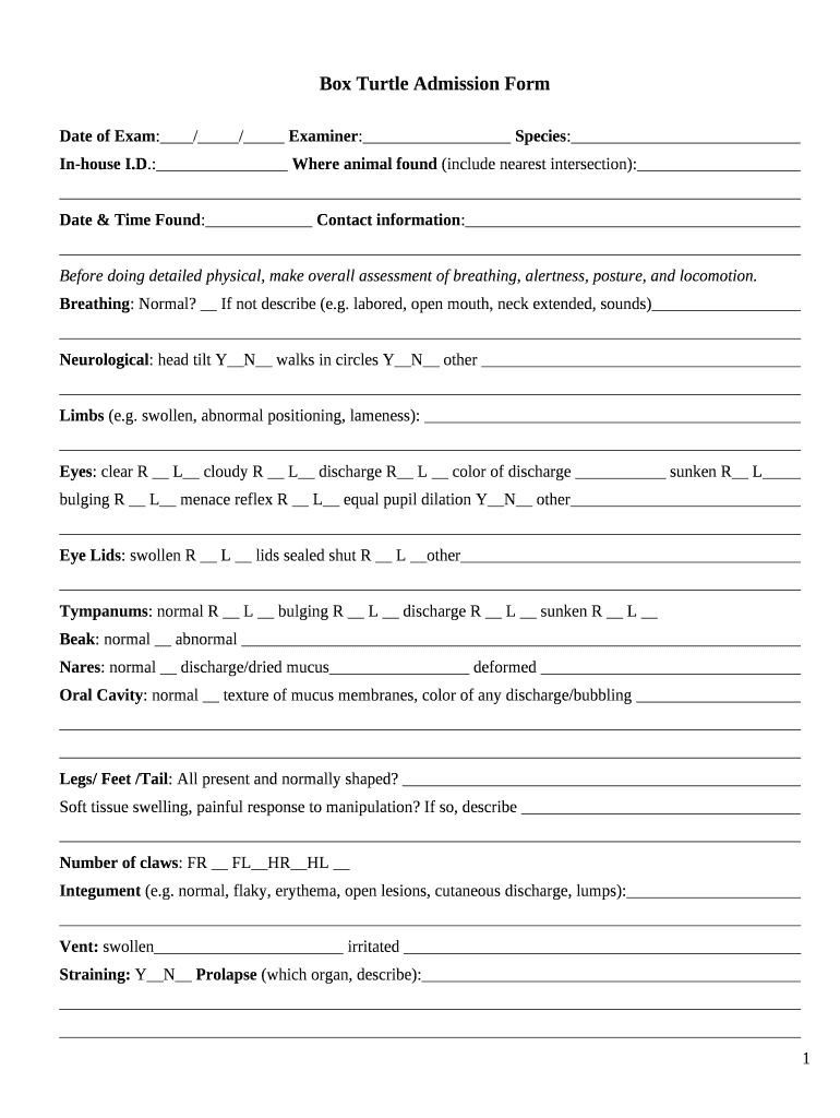 Box Turtle Admission Doc Template | pdfFiller
