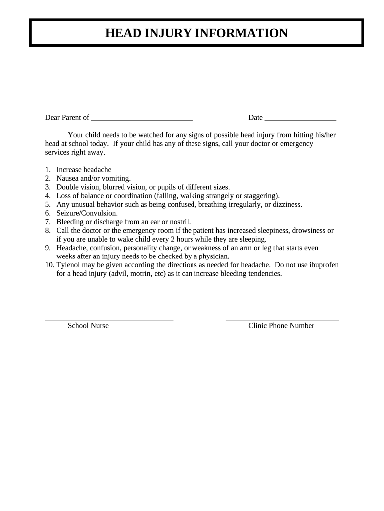 HEAD INJURY INATION Doc Template | pdfFiller