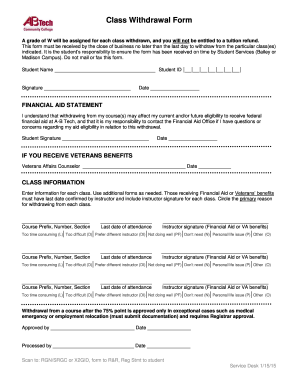 Fillable Online Class Withdrawal Form - Strengthening Communities Fax ...