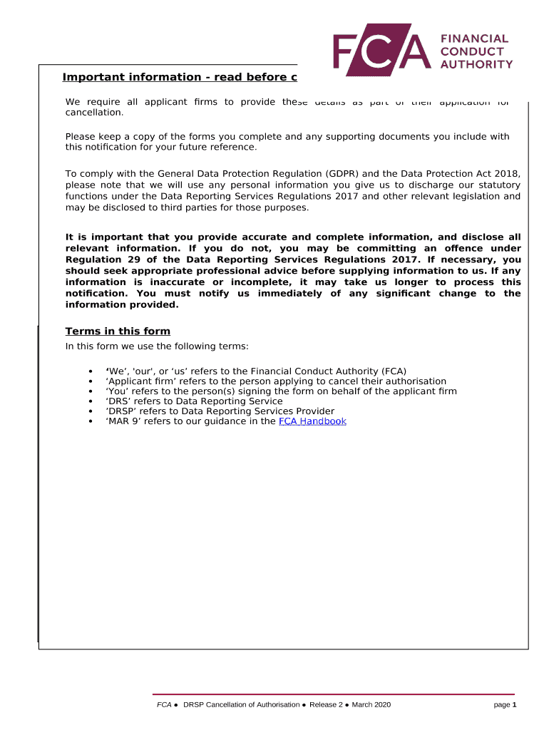 MAR 9 Annex 4 Cancellation of Authorisation ... - FCA Handbook Doc ...