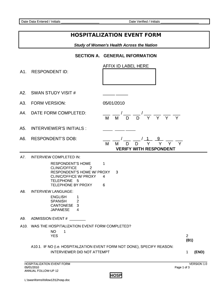 HOSPITALIZATION EVENT Doc Template | pdfFiller