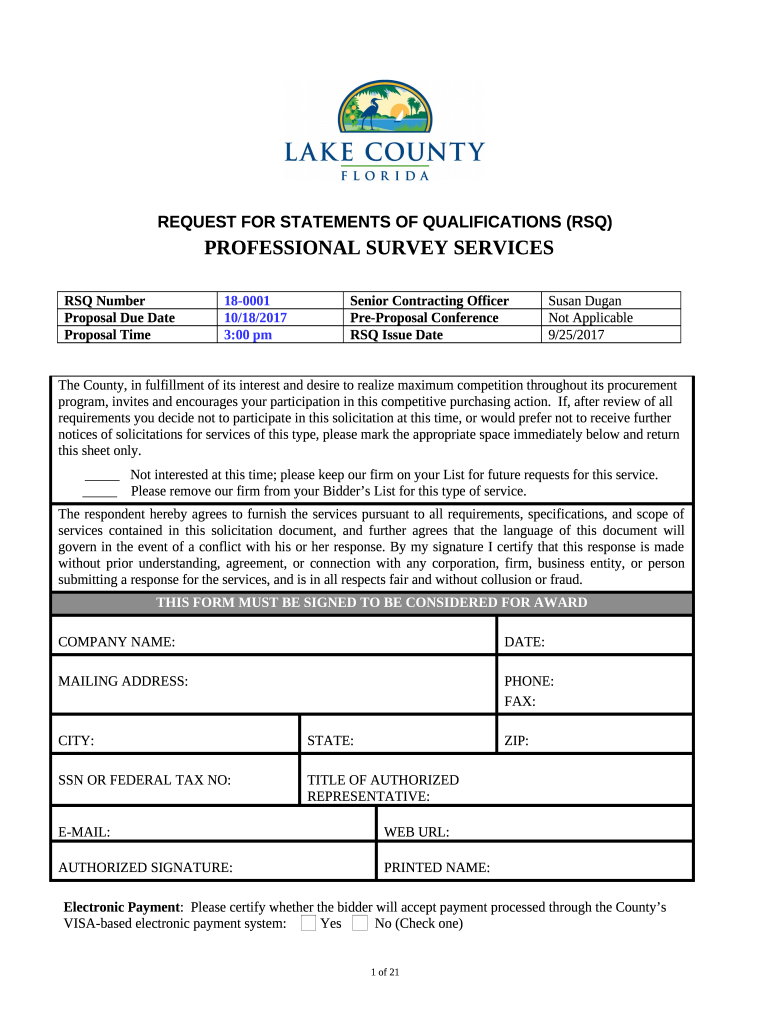 Request for Statements of Qualification - Lake County, Florida Doc Template | pdfFiller