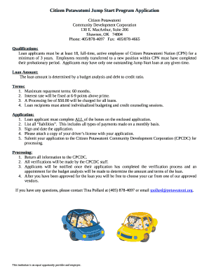 Citizen Potawatomi Jump Start Program Application Doc Template | pdfFiller