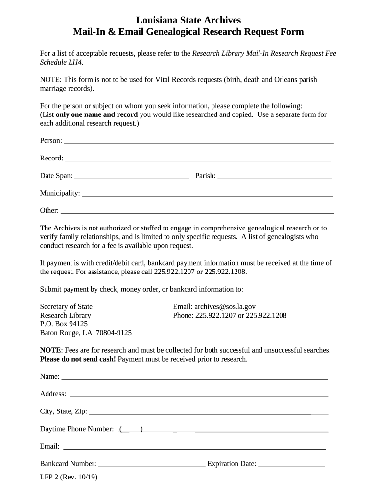 Mail-In & Email Genealogical Research Request Doc Template | pdfFiller