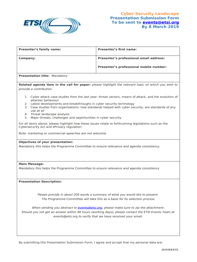 Presentation Submission Template Doc Template | pdfFiller