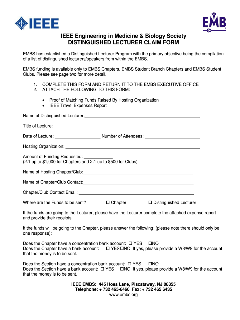 Fillable Online DISTINGUISHED LECTURER CLAIM FORM Fax Email Print ...