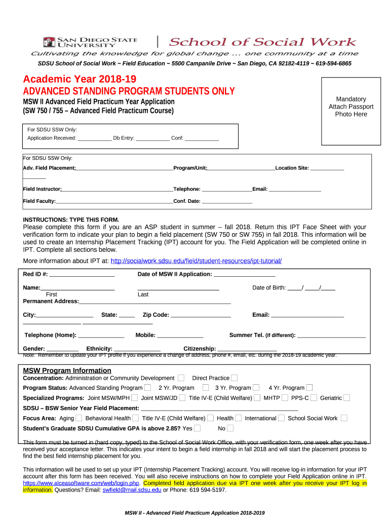 ADVANCED STANDING PROGRAM STUDENTS ONLY Doc Template | pdfFiller
