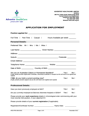 Application - Sydney Adventist Hospital Doc Template | pdfFiller