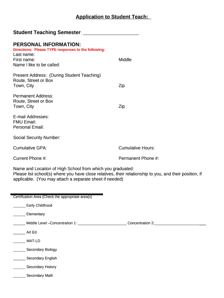 Notice of Intent to Student Teach Doc Template | pdfFiller