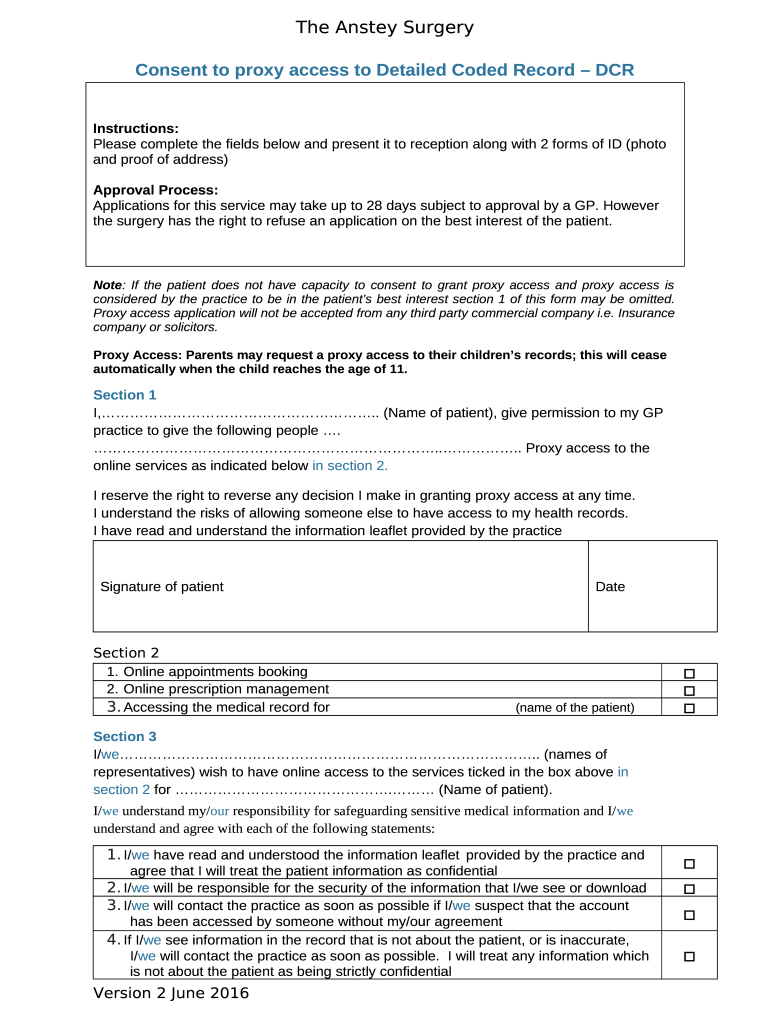 Consent to proxy access to Detailed Coded Record - DCR Doc Template ...