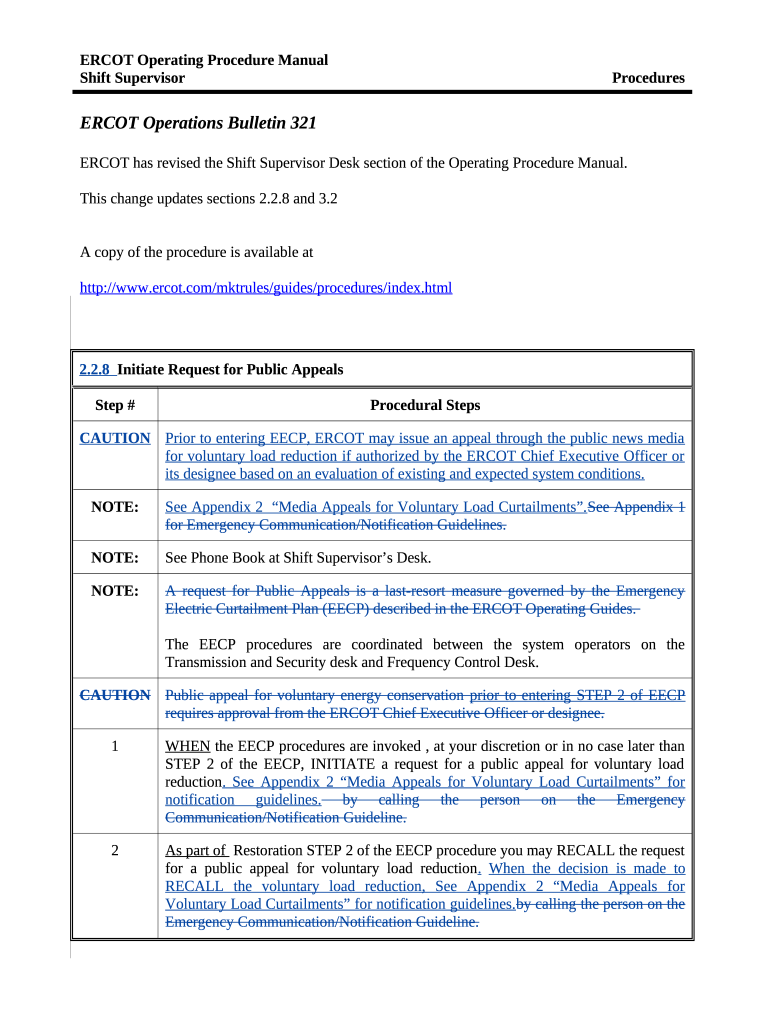 ERCOT Operations Bulletin 321 Doc Template | pdfFiller