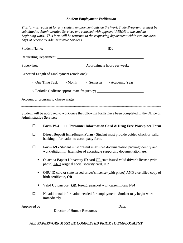 Student Employment Verification Doc Template | pdfFiller