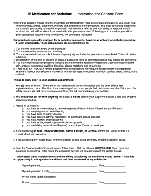 Fillable Online IV Medication for Sedation: Information and Consent ...