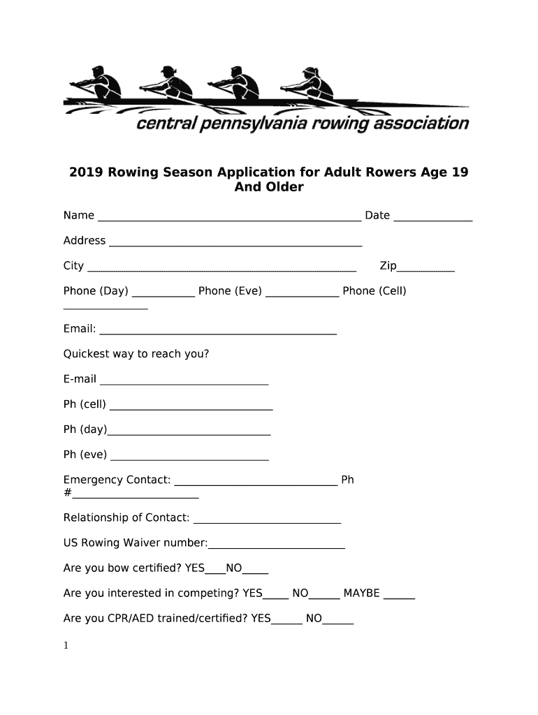 Adult Rowing Program Central PA Rowing Association Doc Template | pdfFiller