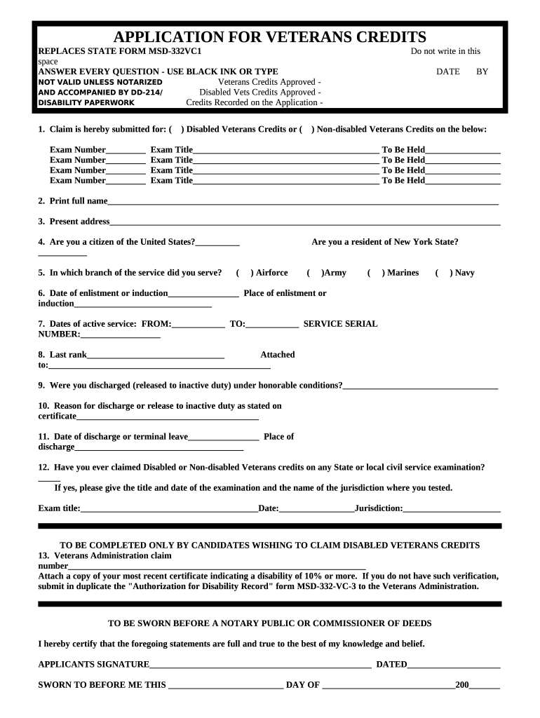 Application for Veterans Credits. Veterans Credits Doc Template | pdfFiller