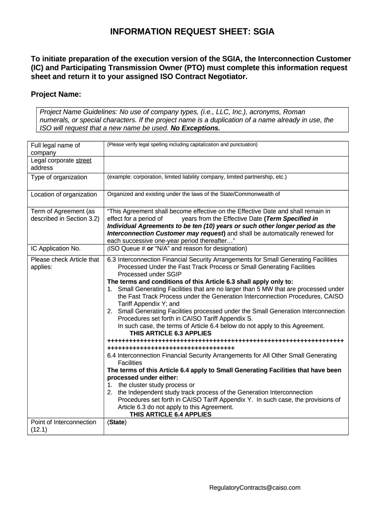 Small Generator Interconnection Agreement Ination Request Sheet Doc Template | pdfFiller