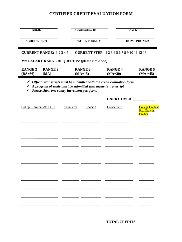 CERTIFIED CREDIT EVALUATION Doc Template | pdfFiller