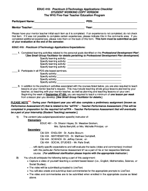 Fillable Online EDUC 410: Practicum 3/Technology Applications Checklist ... Fax Email Print ...