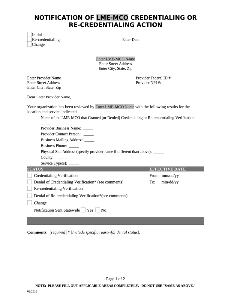 Re-credentialing Action Doc Template | pdfFiller